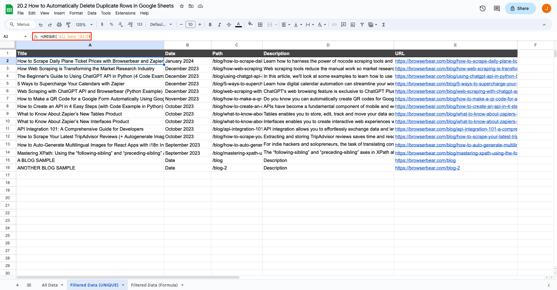How to Dynamically Filter Duplicates in Google Sheets (No Code)